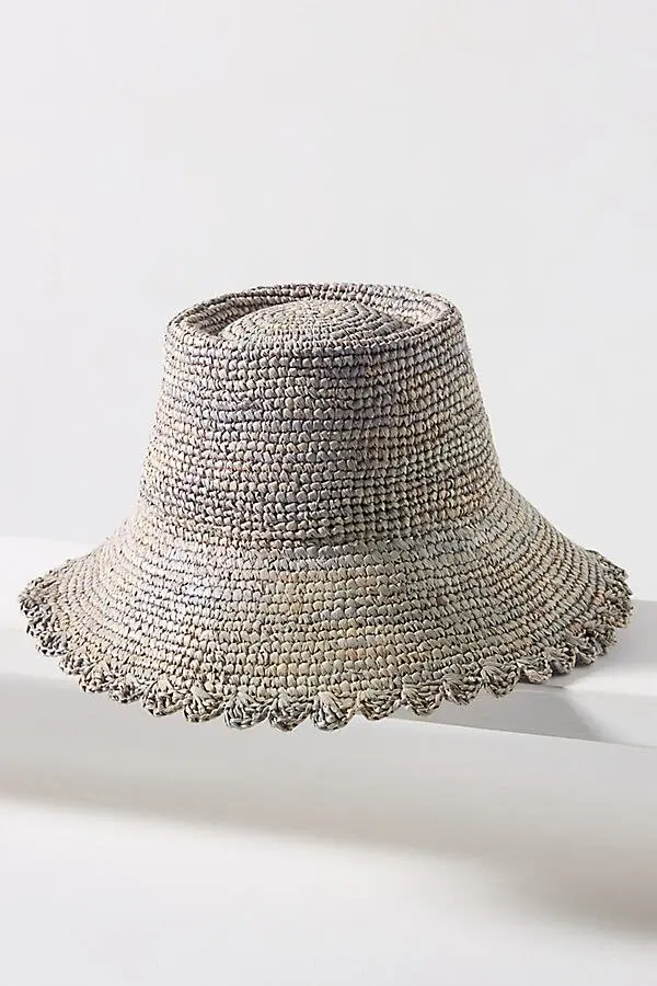 Anthropologie Raffia Boater Hat - Sky