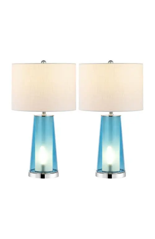 JONATHAN Y Tryon 26" Modern Minimalist Glass/iron Nightlight Led Table Lamp - Clear Blue/chrome
