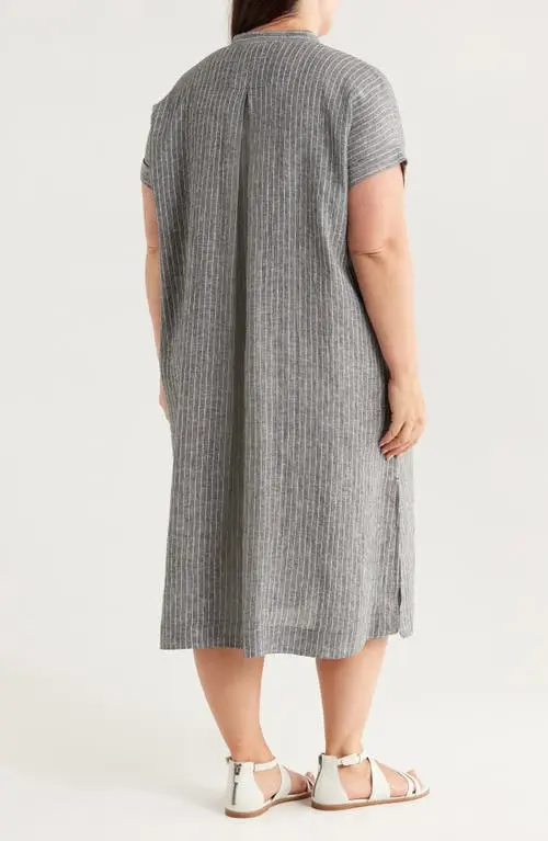 Eileen Fisher Pinstripe Linen Shift Dress In Black/ White - 30% Off |  Editorialist