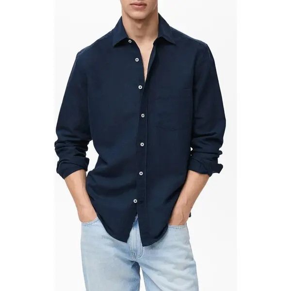Mango Classic Fit Linen & Cotton Button-up Shirt - Dark Navy