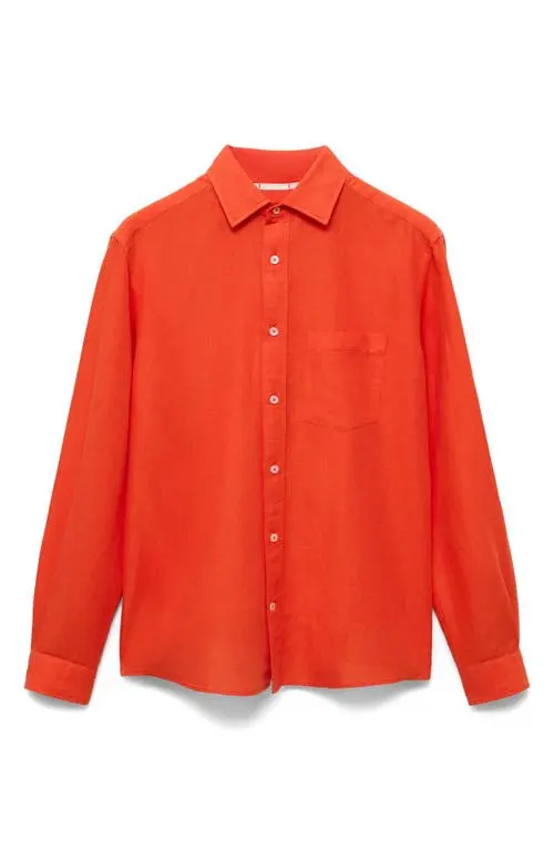 Mango Classic Fit Linen & Cotton Button-up Shirt - Orange