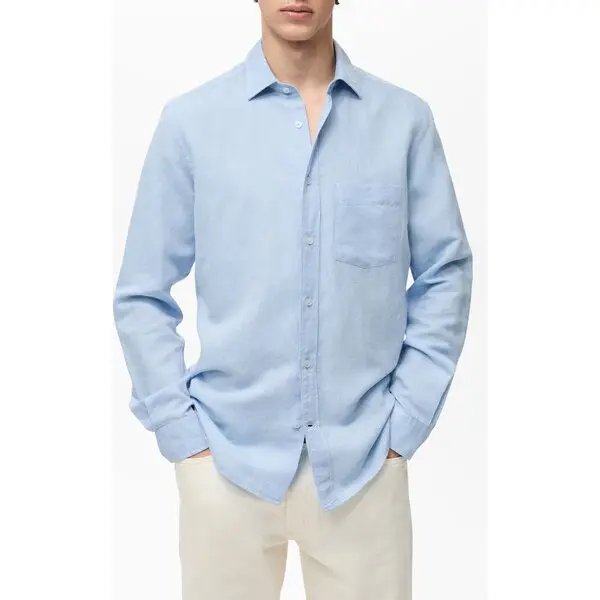 Mango Classic Fit Linen & Cotton Button-up Shirt - Sky Blue
