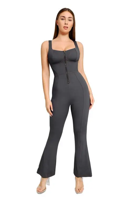 POPILUSH Shapewear Sculpting Denim Jumpsuit - Charcoal Black
