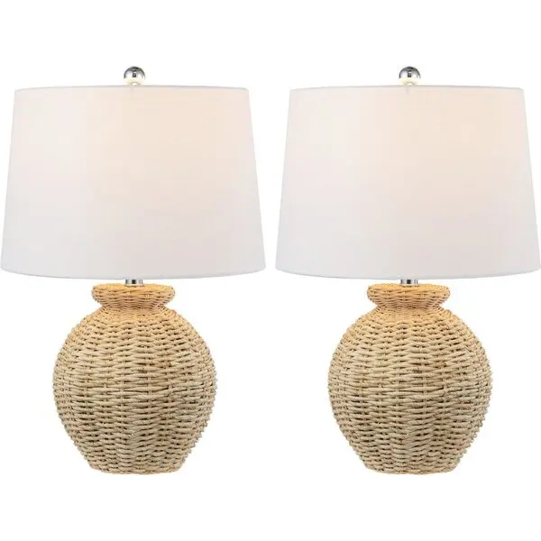 JONATHAN Y Nora 22" Rustic Coastal Rattan Globe Led Table Lamps - Brown