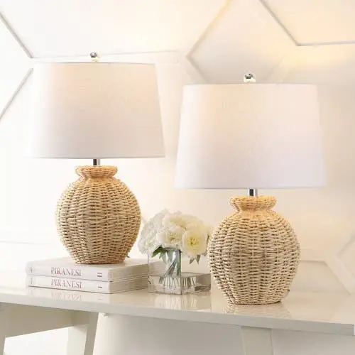 JONATHAN Y Nora 22" Rustic Coastal Rattan Globe Led Table Lamps