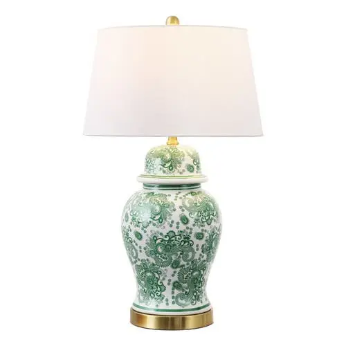 JONATHAN Y Ellis Chinoiserie Ceramic Led Table Lamp - Green/white