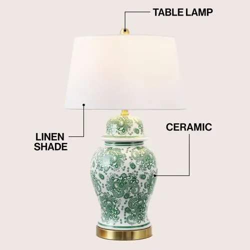 JONATHAN Y Ellis Chinoiserie Ceramic Led Table Lamp - Green/white