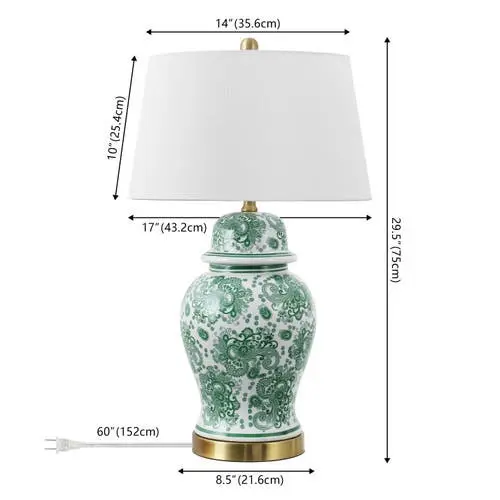 JONATHAN Y Ellis Chinoiserie Ceramic Led Table Lamp - Green/white