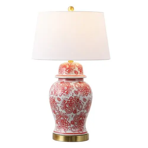 JONATHAN Y Ellis Chinoiserie Ceramic Led Table Lamp - Red/white