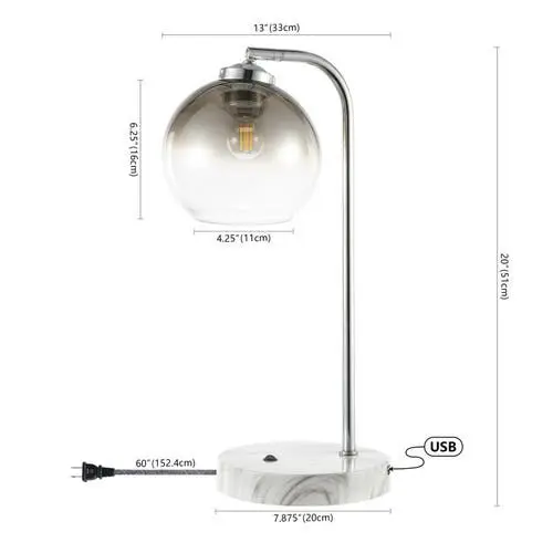 JONATHAN Y Ada 20" Industrial Contemporary Iron/glass Led Task Lamp With Usb Charging Port