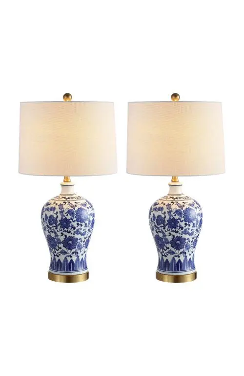 JONATHAN Y Jennifer 25.75" Ceramic/metal Led Table Lamp - Blue/white