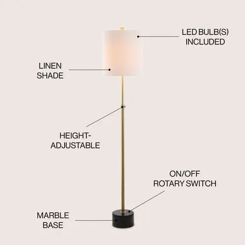 JONATHAN Y Crosby 66" Adjustable Height Metal Led Floor Lamp