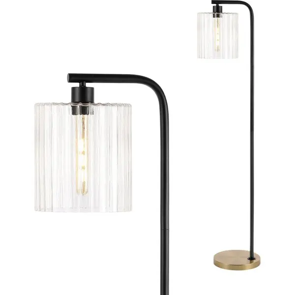 JONATHAN Y Easton 60.75" Modern Minimalist Metal/ribbed Glass Led Floor Lamp - Brass Gold/black