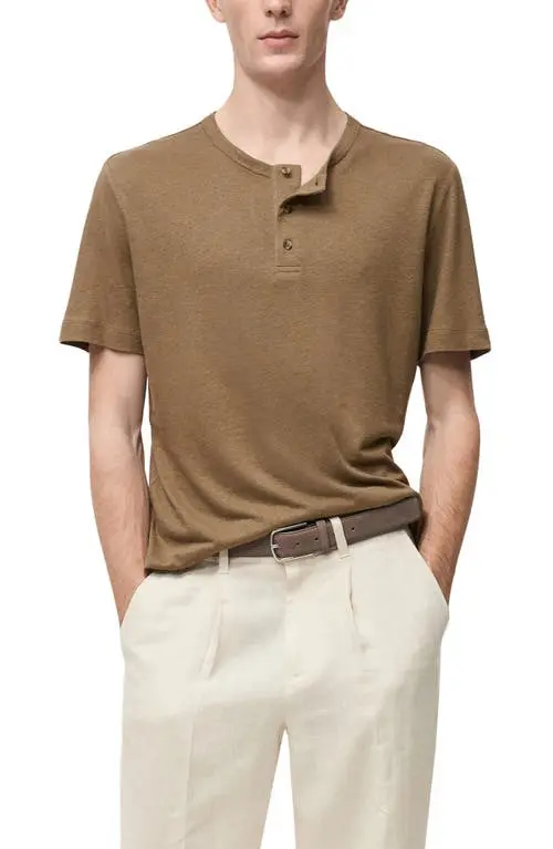 Mango Linen Blend T-shirt - Khaki