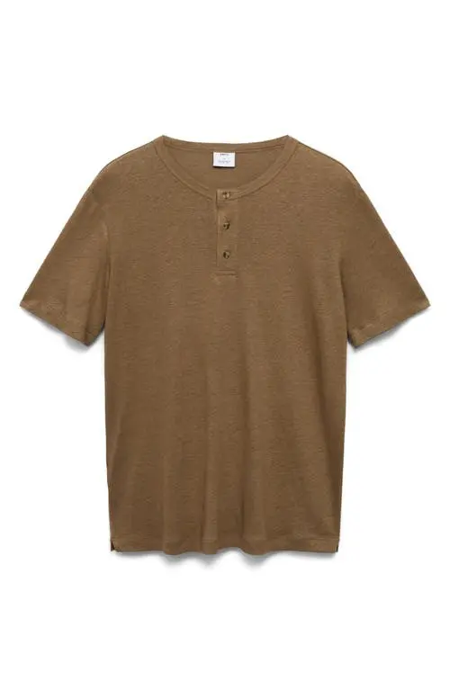 Mango Linen Blend T-shirt - Khaki