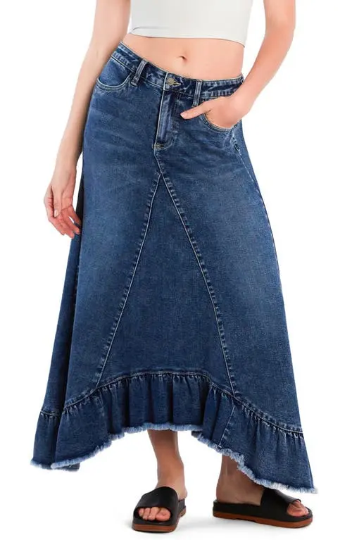 WASH LAB DENIM Pieced Ruffle Maxi Skirt - Shark Blue