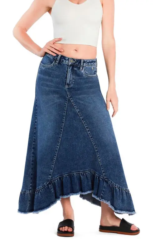 WASH LAB DENIM Pieced Ruffle Maxi Skirt - Shark Blue