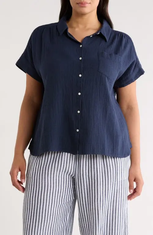 Caslon Cotton Gauze Button-up Shirt - Navy Still