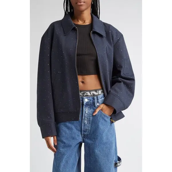 Alexander Wang Hotfix Crystal Boxy Workwear Jacket - Navy