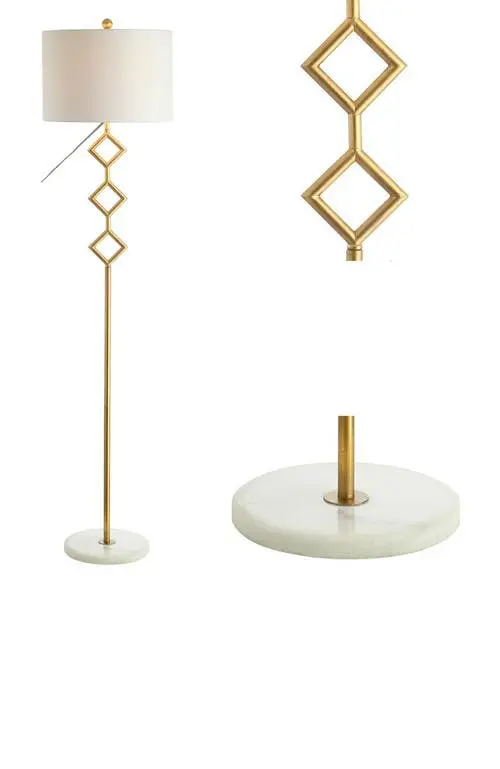 JONATHAN Y Diamante 61.5" Modern Gilt Metal With Marble Based Led Floor Lamp - Gold Leaf/white