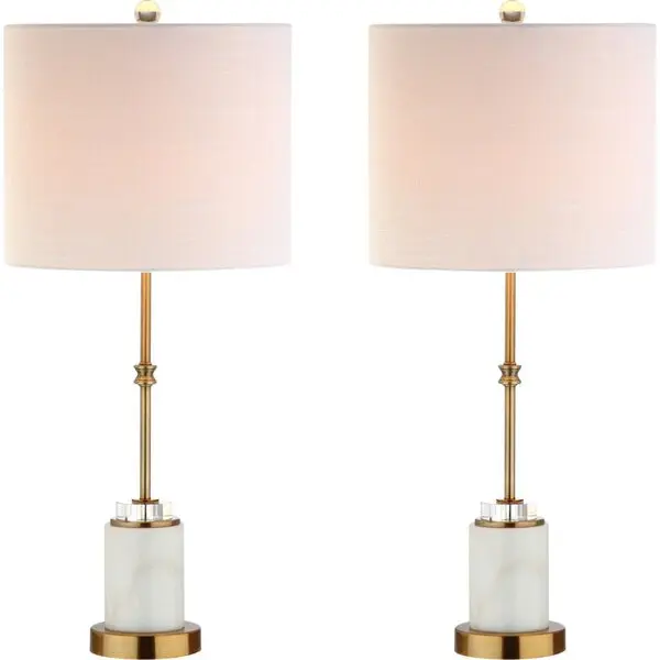 JONATHAN Y Harper 27" Marble/crystal Led Table Lamp - White/brass Gold