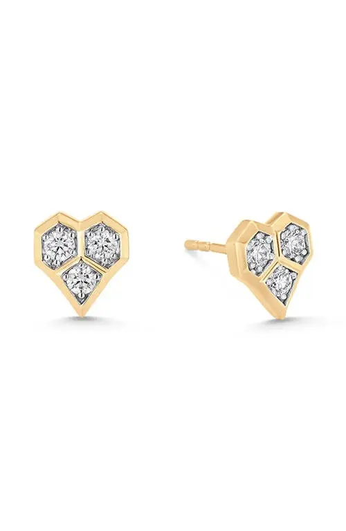 Sara Weinstock Honeycomb Heart Stud Earrings - Yellow Gold/ Diamond
