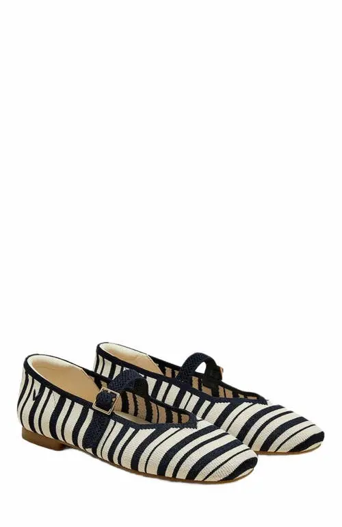 Vivaia Margot Mary-jane Square-toe Ballet Flats - Navy Ivory Multi Stripe