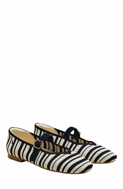 Vivaia Margot Mary-jane Square-toe Ballet Flats - Navy Ivory Multi Stripe