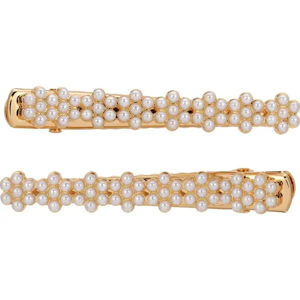 Ettika Imitation Pearl Cluster Hair Clips Set Of 2 - Gold