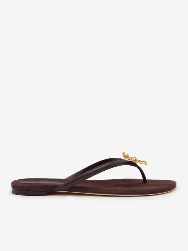 REFORMATION Onyx Thong Sandal - Espresso Suede Flower