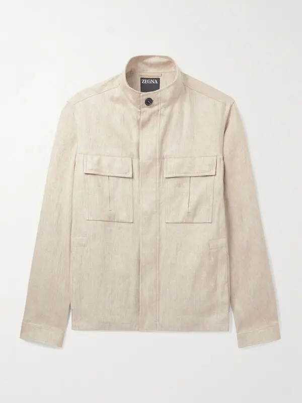 Zegna Leather-trimmed Linen Overshirt - Neutrals