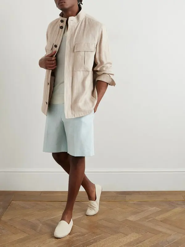 Zegna Leather-trimmed Linen Overshirt - Neutrals