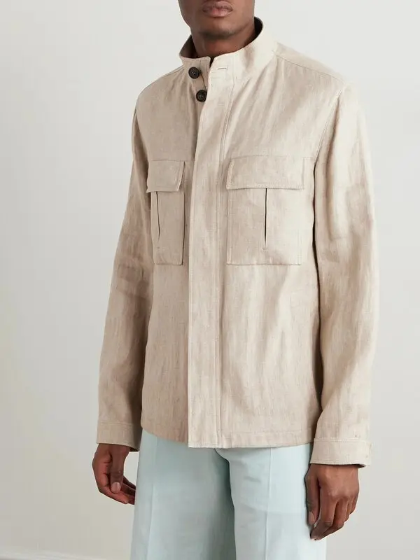 Zegna Leather-trimmed Linen Overshirt - Neutrals