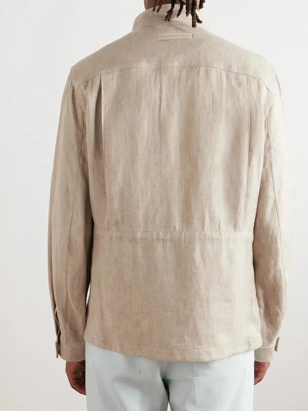 Zegna Leather-trimmed Linen Overshirt - Neutrals