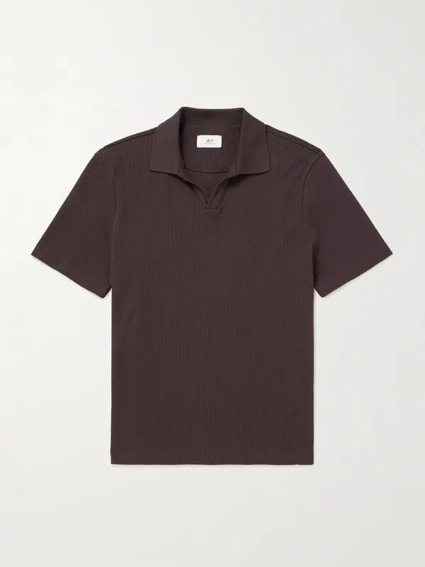 Mr P. Jonny Open-collar Pointelle-knit Cotton Polo Shirt