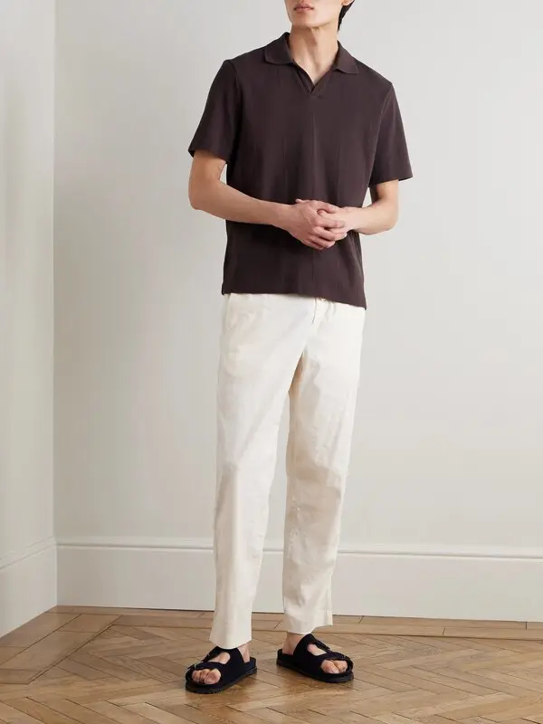 Mr P. Jonny Open-collar Pointelle-knit Cotton Polo Shirt