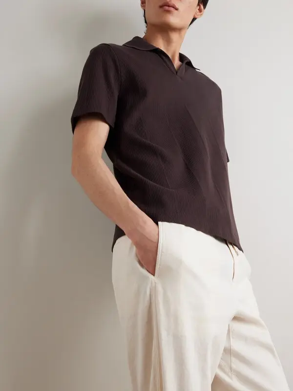 Mr P. Jonny Open-collar Pointelle-knit Cotton Polo Shirt
