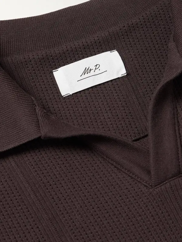 Mr P. Jonny Open-collar Pointelle-knit Cotton Polo Shirt