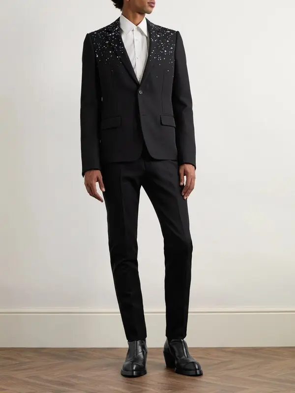 Alexander McQueen Slim-fit Crystal-embellished Wool Blazer