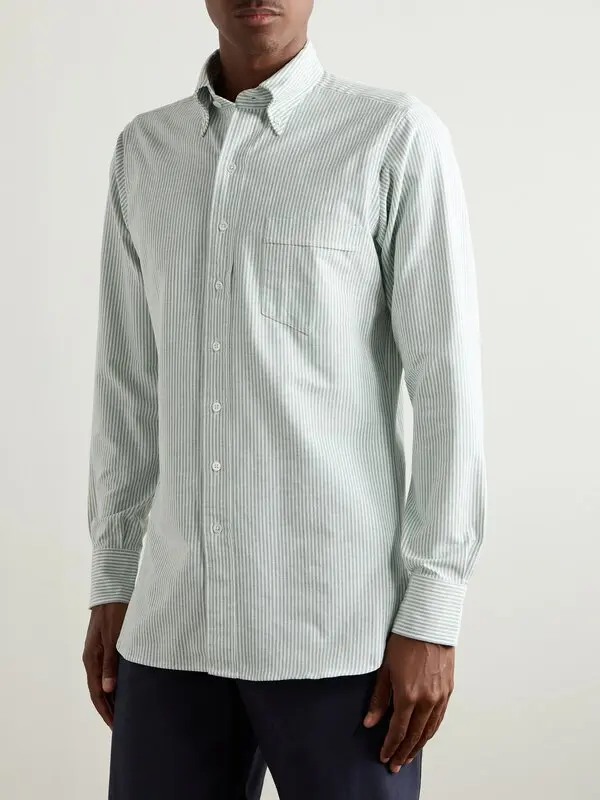 DRAKE'S Button-down Collar Striped Cotton Oxford Shirt