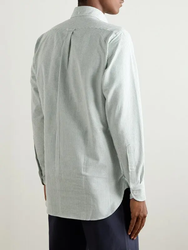 DRAKE'S Button-down Collar Striped Cotton Oxford Shirt