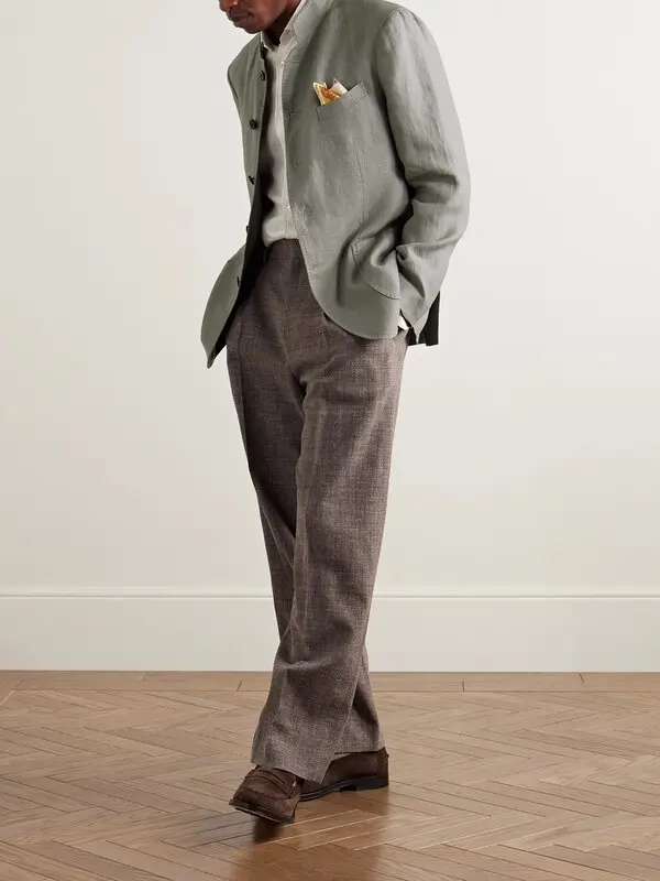 Boglioli Slim-fit Nehru-collar Herringbone Linen Jacket - Gray