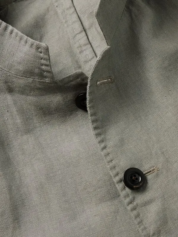Boglioli Slim-fit Nehru-collar Herringbone Linen Jacket - Gray