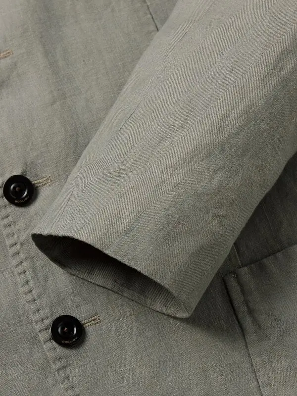 Boglioli Slim-fit Nehru-collar Herringbone Linen Jacket - Gray
