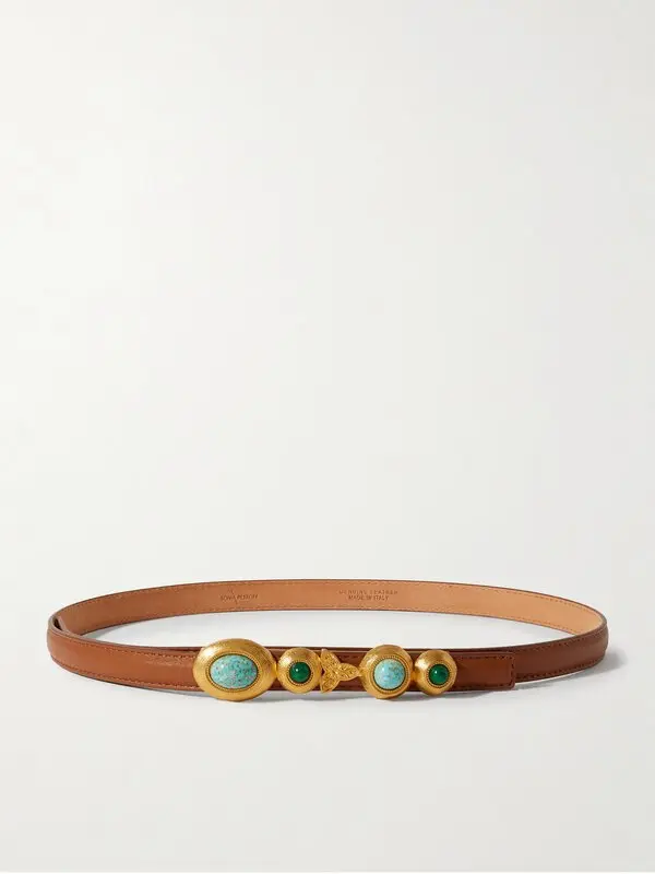 SONIA PETROFF Earth Embellished Leather Belt - Brown