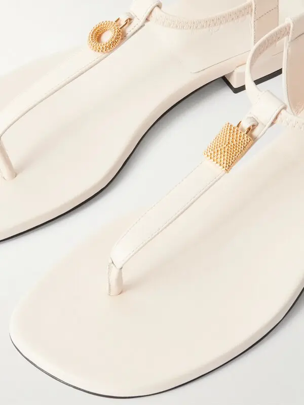 Loro Piana Mindil Embellished Leather Sandals - White