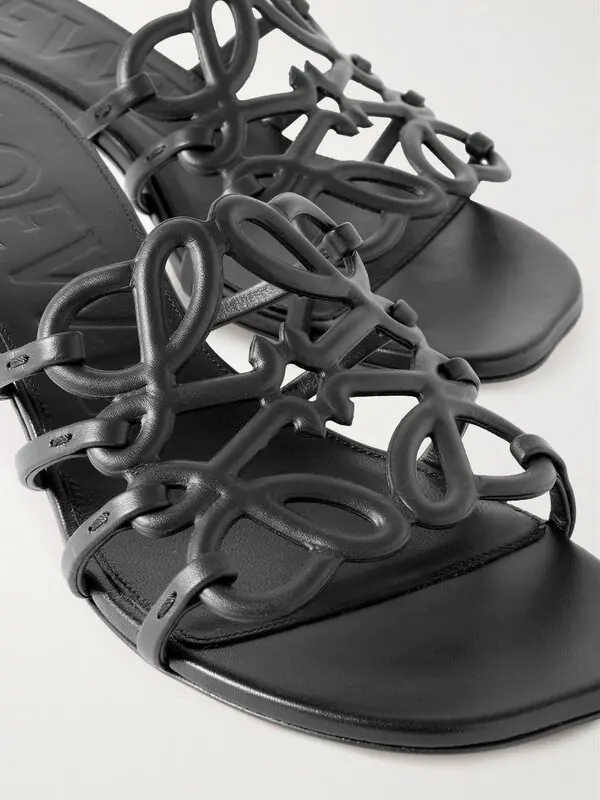 Loewe Petal Anagram Leather Sandals - Black