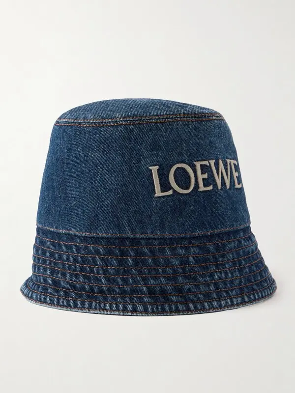Loewe Embroidered Denim Bucket Hat - Blue