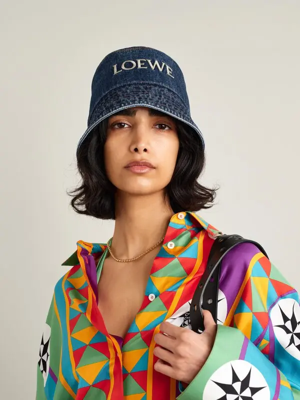 Loewe Embroidered Denim Bucket Hat - Blue