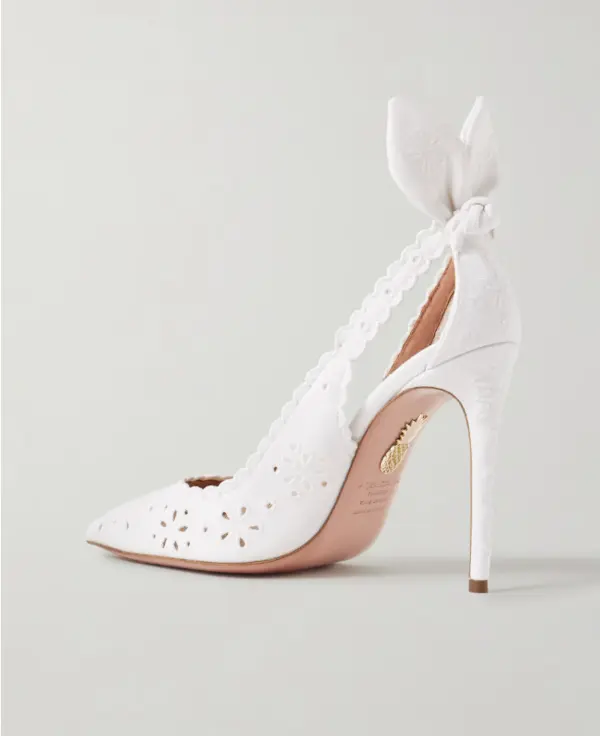AQUAZZURA Bow Tie 105 Broderie Anglaise Pumps - White